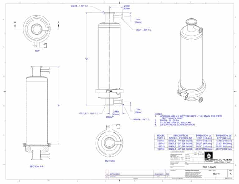 1SIFH - In-Line Housing with Clamp Closure. 1 - 40" Cartridges ...